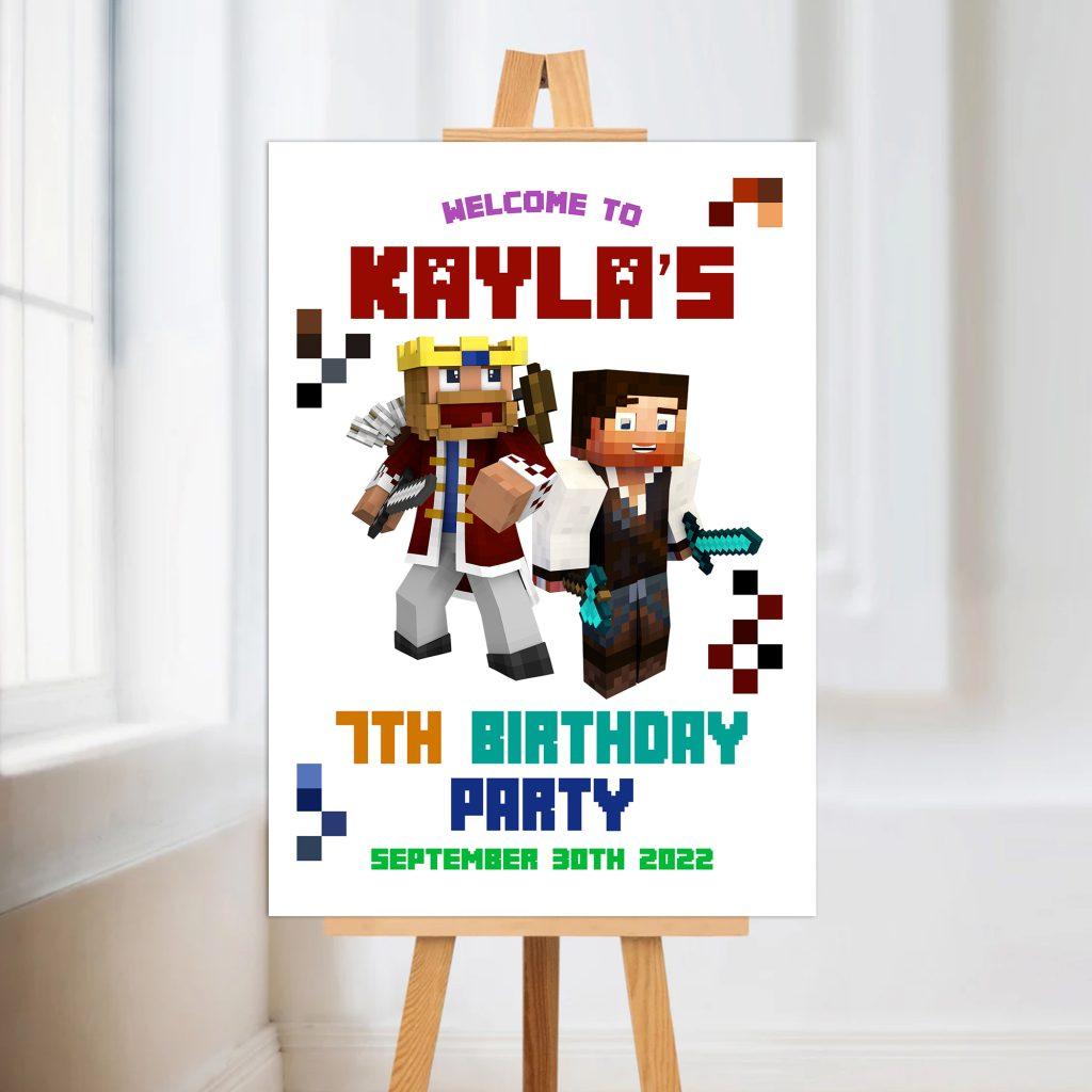 Minecraft Happy Birthday Party Welcome Board - Get Invited